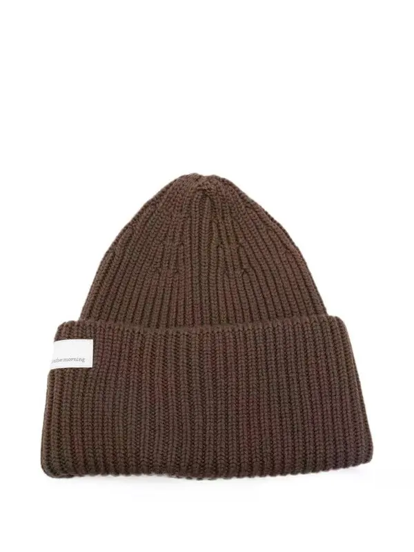 NINE:INTHE:MORNING Ribbed Knit Beanie Hat - Brown