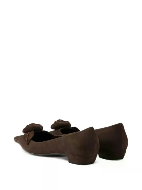 Prada Suede Ballerinas With Sculptural Floral Ornament