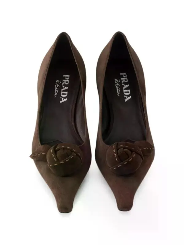 Prada Suede Ballerinas With Sculptural Floral Ornament
