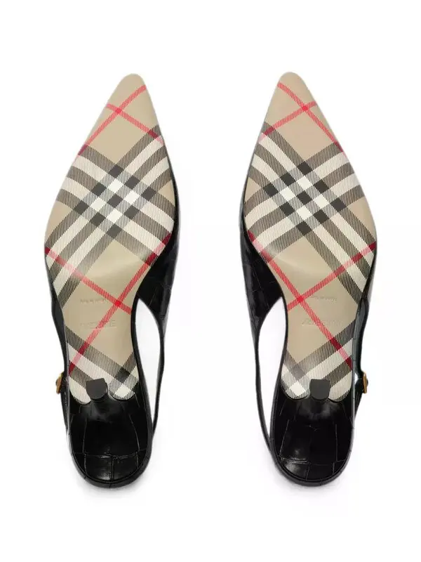 Burberry Crocodile-effect Leather Slingback Pumps With Kitten Heel