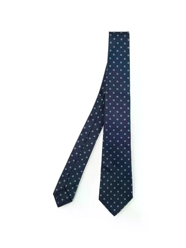 Kiton Geometric Print Silk Neck Tie - Blue