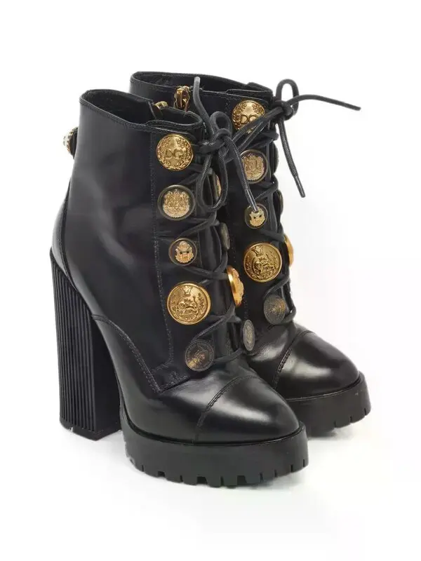 Dolce & Gabbana Leather Dg Logo Button Lace-up Boots