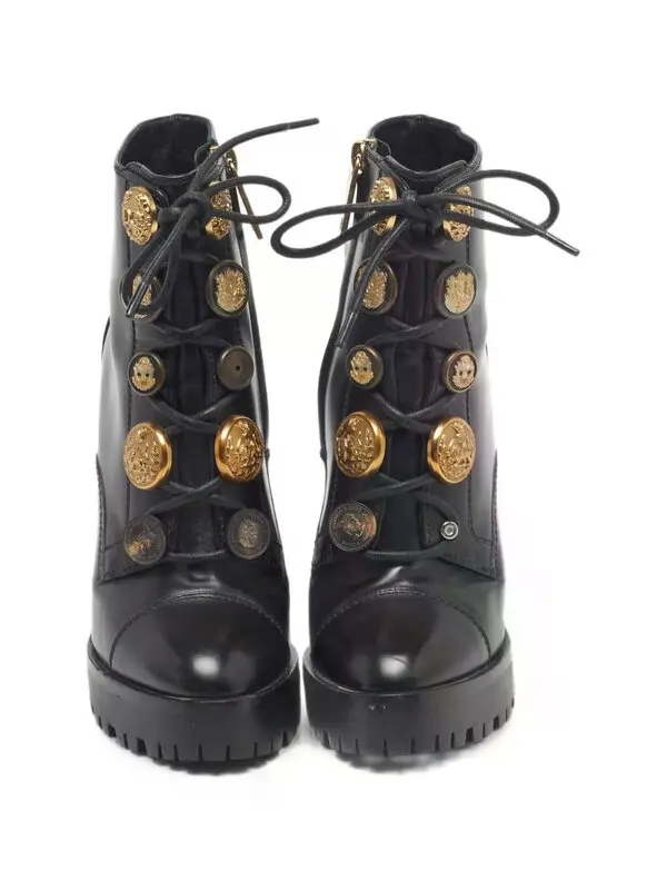 Dolce & Gabbana Leather Dg Logo Button Lace-up Boots