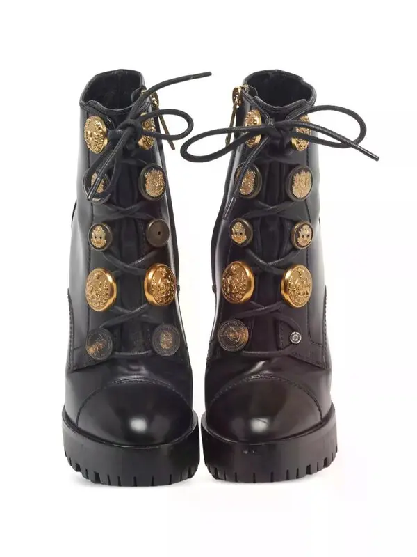 Dolce & Gabbana Leather Dg Logo Button Lace-up Boots