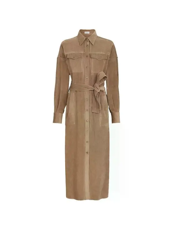 Brunello Cucinelli Fluid Corduroy Shirt Dress - Neutrals