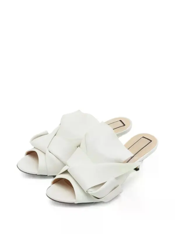 N°21 Leather Knot Detail Peep-toe Kitten Heel Mules
