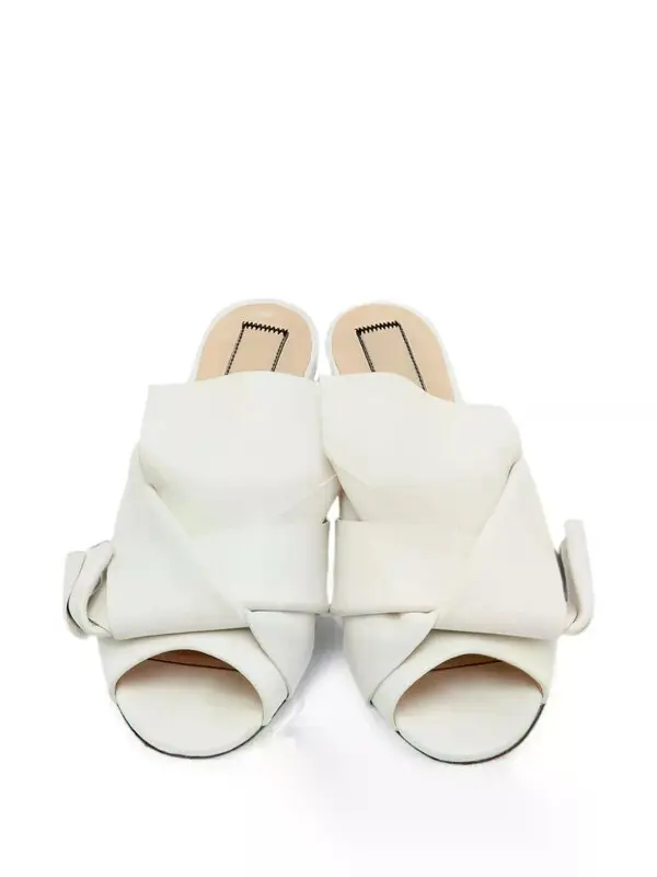 N°21 Leather Knot Detail Peep-toe Kitten Heel Mules