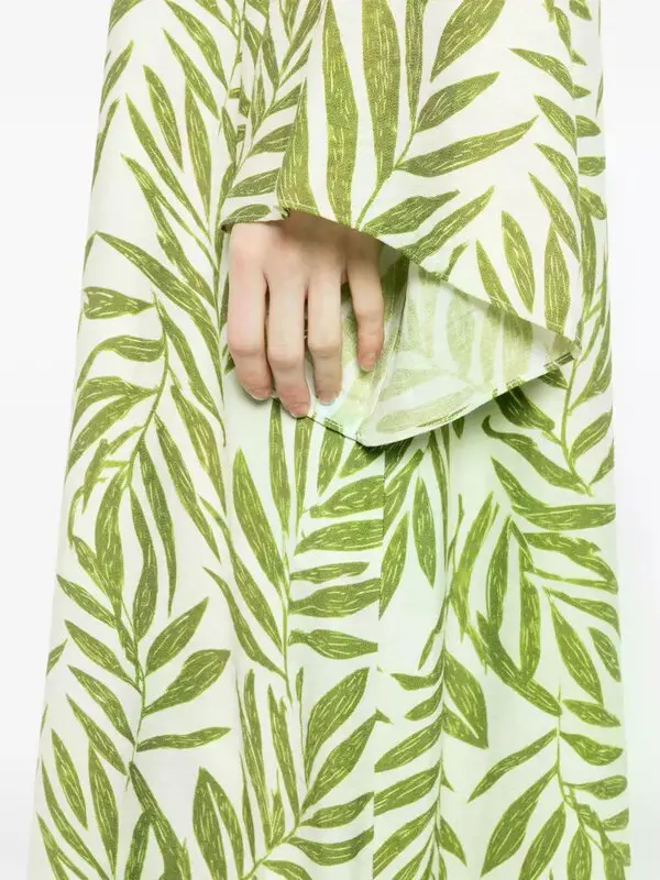 BAMBAH Naira Moza Dress Leaf Print V-neck Maxi Dress