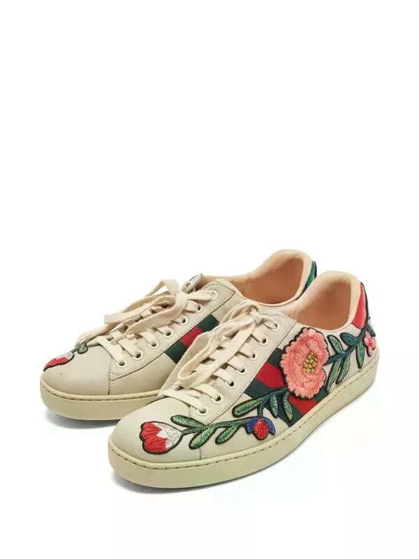Gucci Ace Floral-embroidered Sneakers - Neutrals