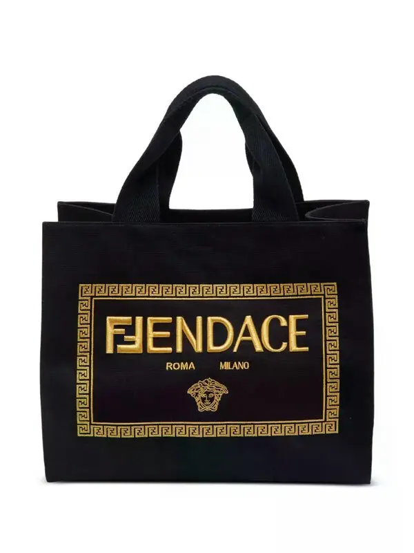 Fendi X Versace Fendace La Medusa Shopper Tote Bag - Black