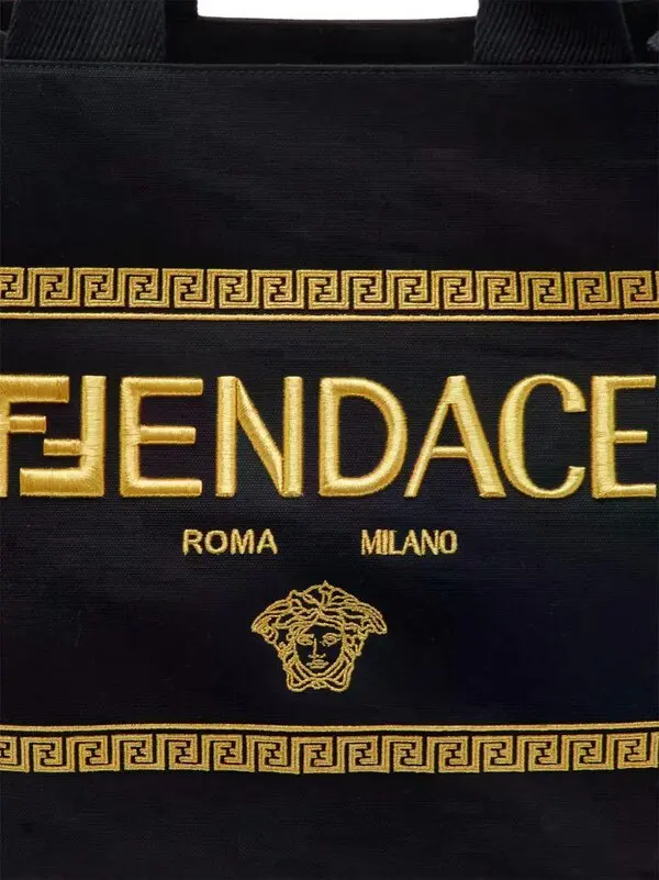 Fendi X Versace Fendace La Medusa Shopper Tote Bag - Black