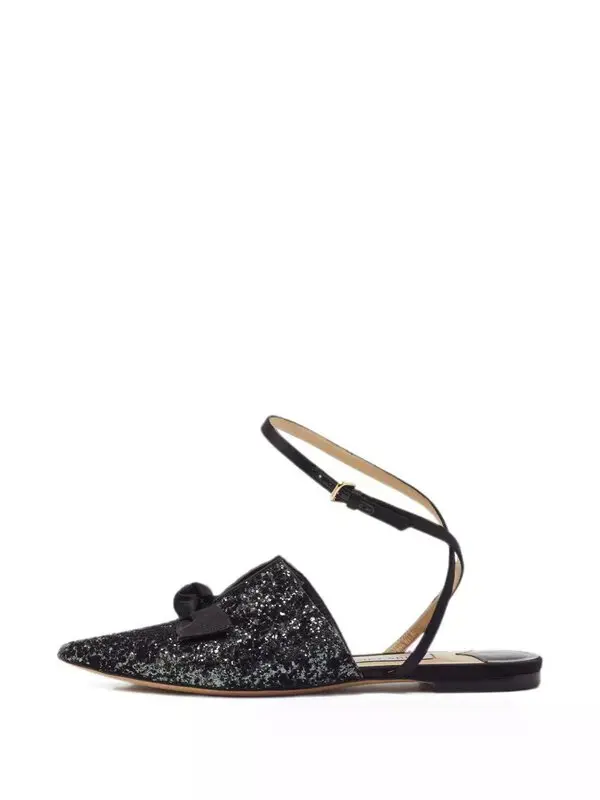 JIMMY CHOO Glitter Bow Detail Flat Mules