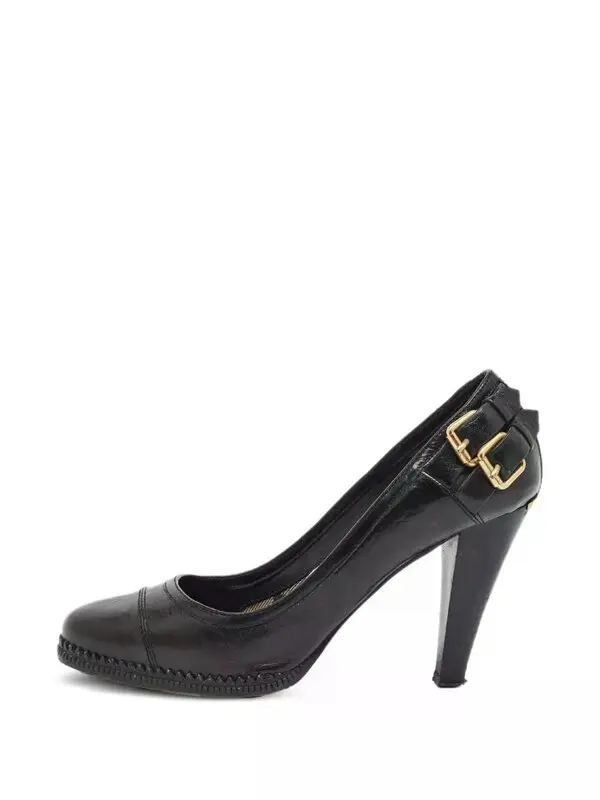Burberry Leather Buckle Detail Almond Toe High Heel Pumps