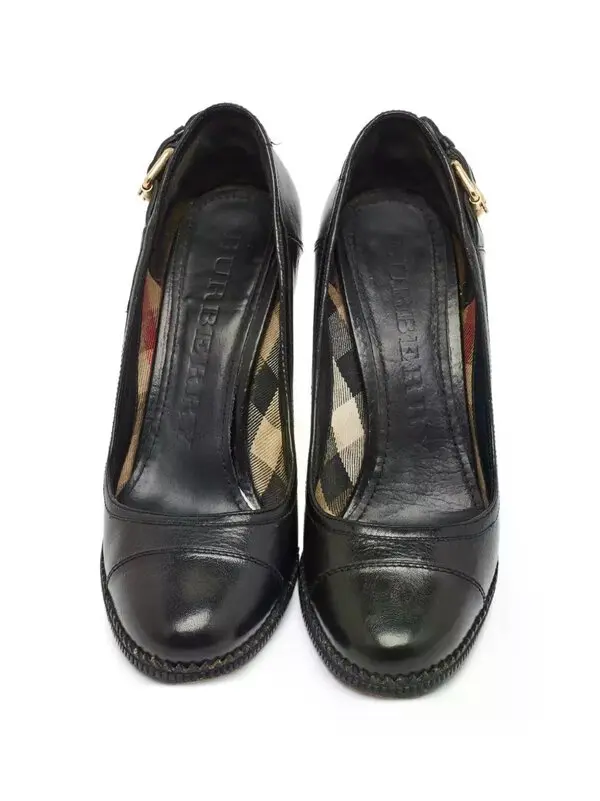 Burberry Leather Buckle Detail Almond Toe High Heel Pumps