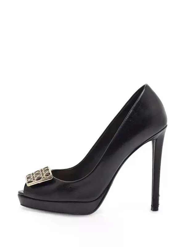 Dior Cannage Plaque Open Toe Stiletto Pumps - Black