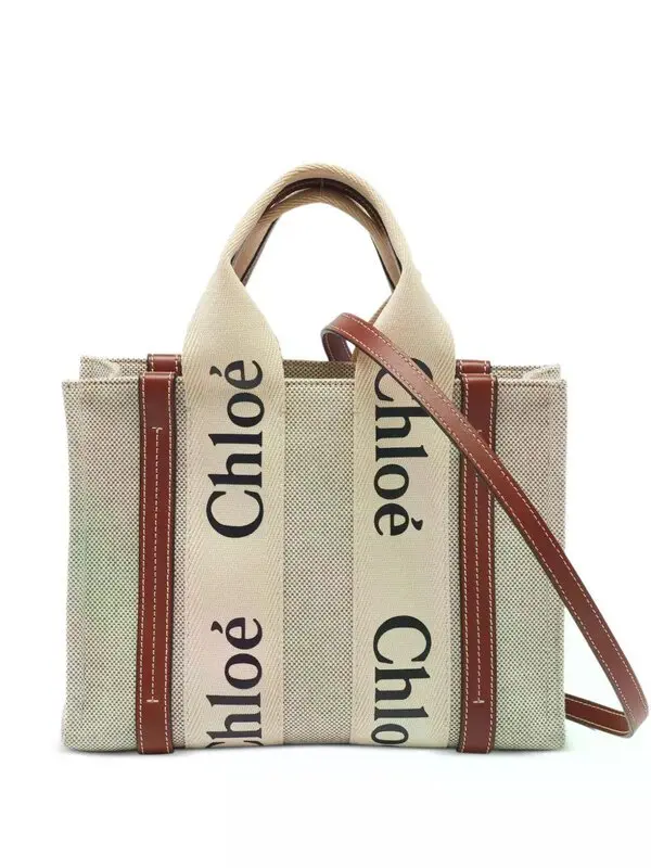 Chloé Woody Tote Bag With Leather Trim - Neutrals
