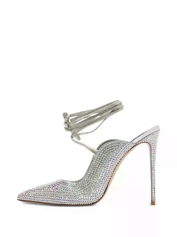 LE SILLA Crystal-embellished Ankle-wrap Stiletto Pumps - Silver