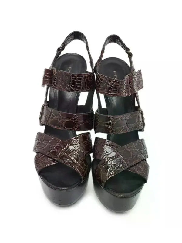 Bottega Veneta Red Leather Croc-effect Platform High Heel Sandals