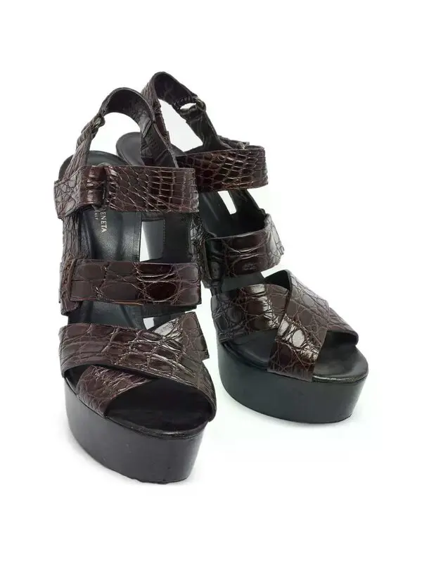 Bottega Veneta Red Leather Croc-effect Platform High Heel Sandals