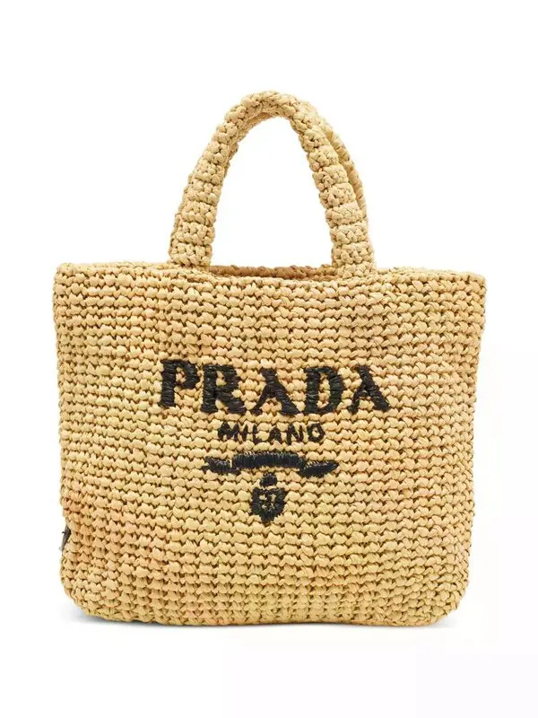 Prada Crochet Raffia Tote Bag - Neutrals
