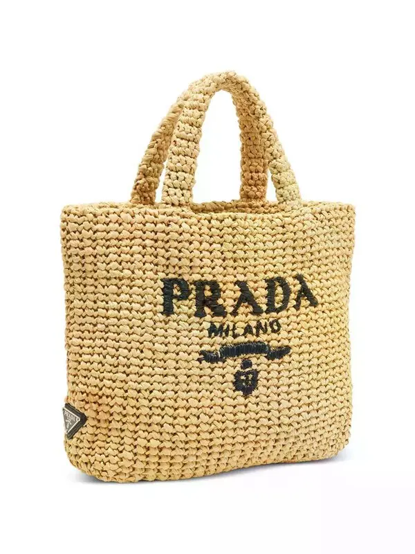 Prada Crochet Raffia Tote Bag - Neutrals