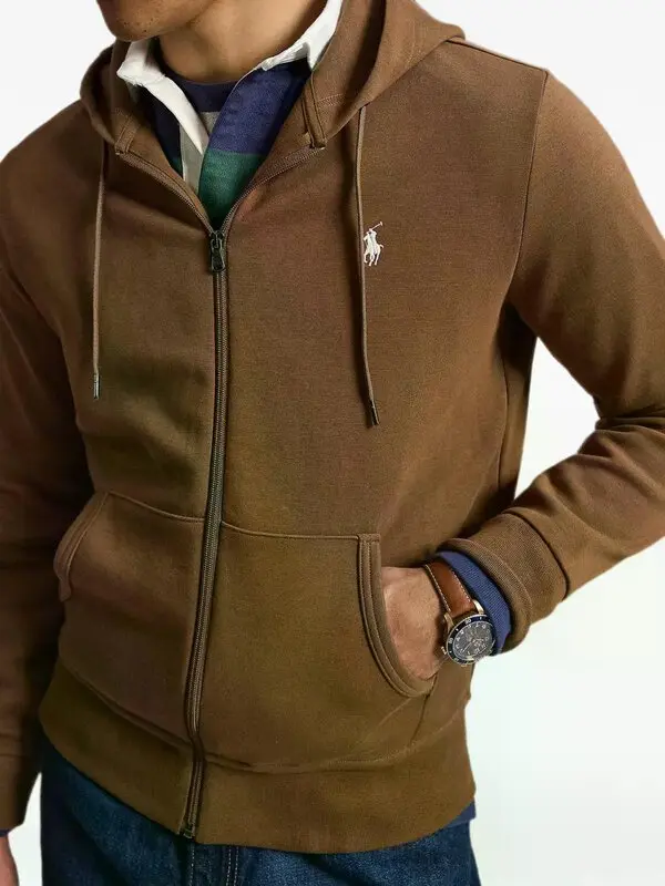 Polo Ralph Lauren Logo-embroidered Zip-up Hoodie - Brown