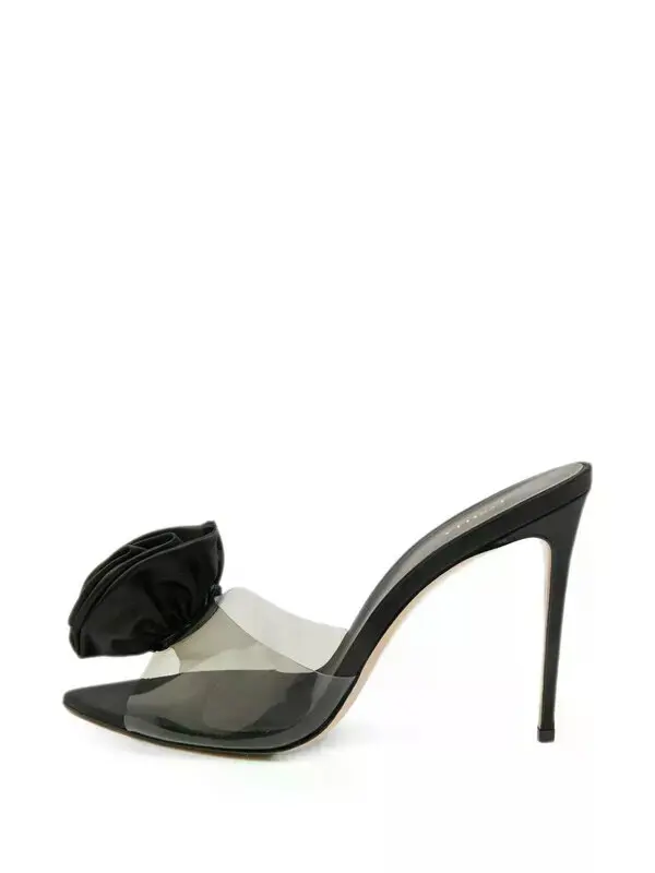 LE SILLA Rose Appliqué Pointed Toe Stiletto Sandals - Black