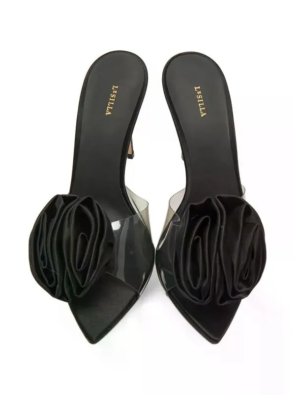 LE SILLA Rose Appliqué Pointed Toe Stiletto Sandals - Black