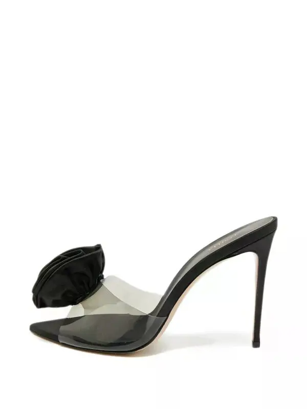 LE SILLA Rose Appliqué Pointed Toe Stiletto Sandals - Black