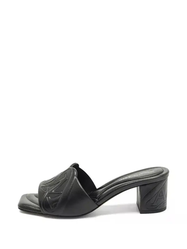 Alexander McQueen Seal Logo Embossed Block Heel Sandals