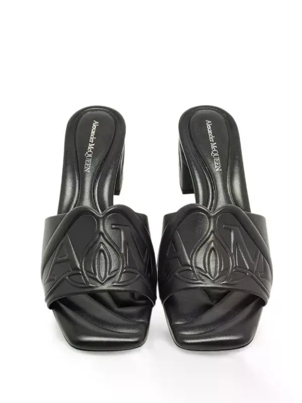 Alexander McQueen Seal Logo Embossed Block Heel Sandals