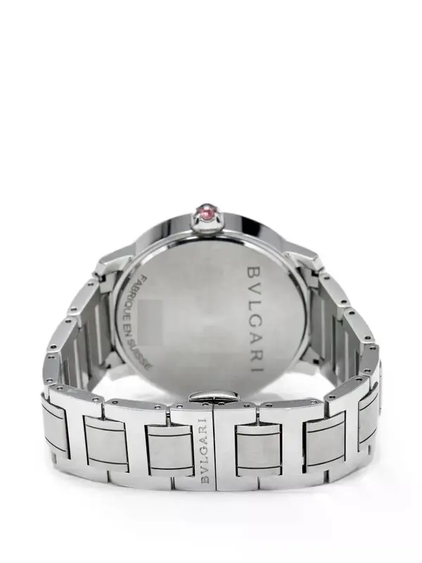 BVLGARI 37mm Engraved Bezel Stainless Steel Watch With Mother-of-pearl Dial