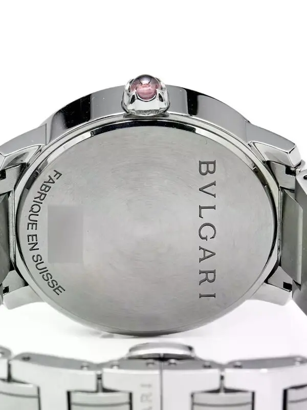 BVLGARI 37mm Engraved Bezel Stainless Steel Watch With Mother-of-pearl Dial