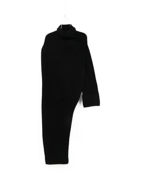 THELATEST Asymmetrical Chunky-knit Mid Dress - Black