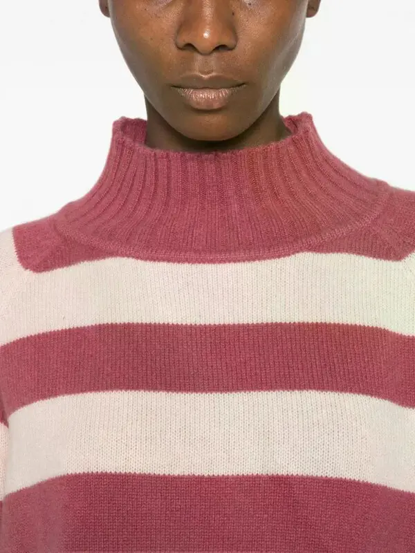 BEYOU Long Sleeve Striped Sweater - Pink