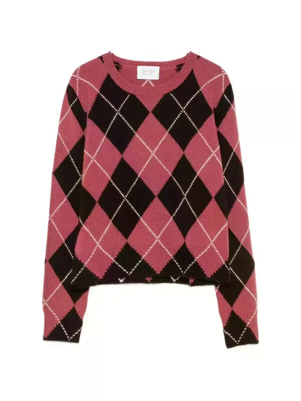 BEYOU Argyle-pattern Crew Neck Sweater