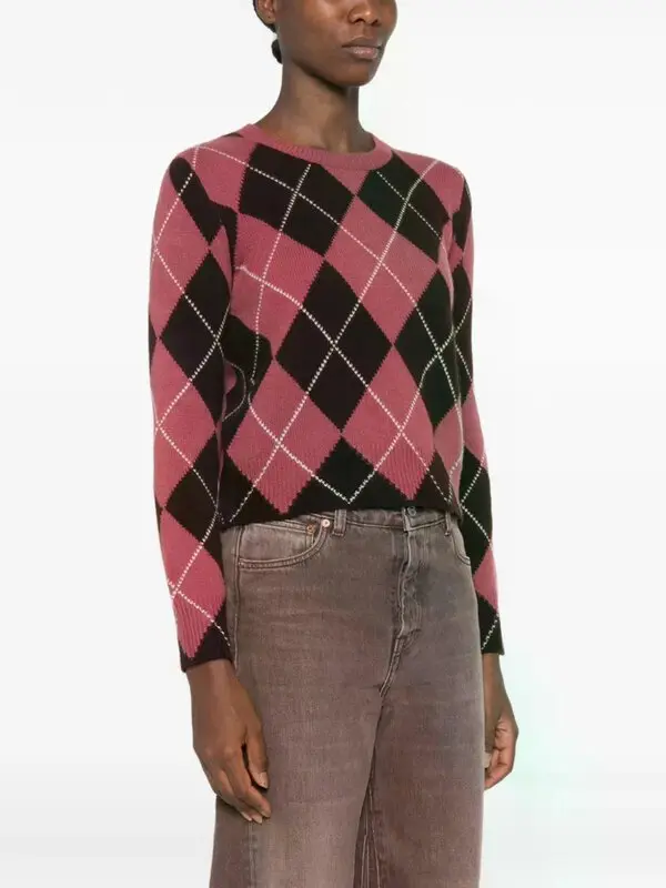 BEYOU Argyle-pattern Crew Neck Sweater