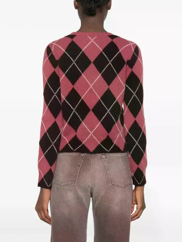 BEYOU Argyle-pattern Crew Neck Sweater
