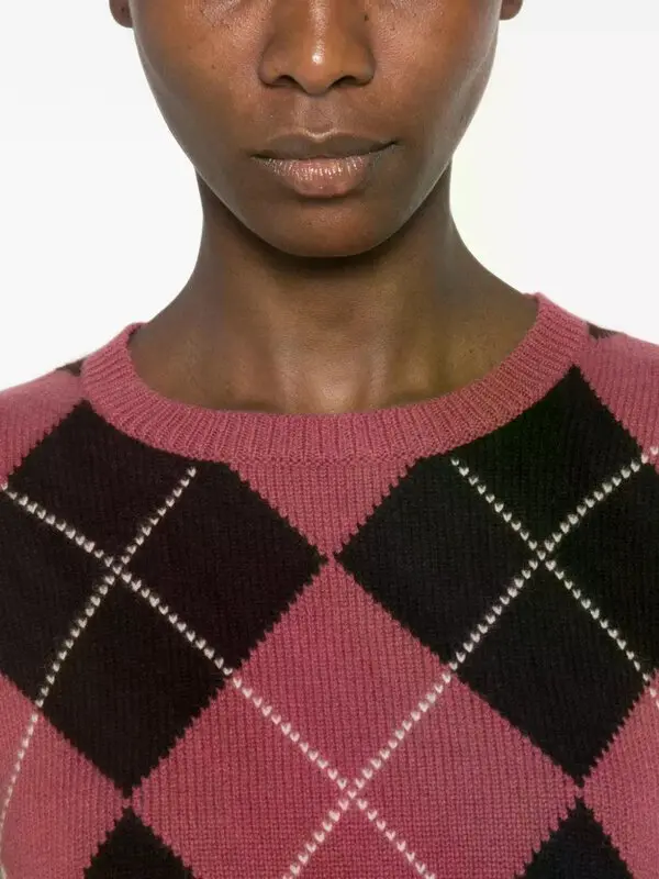 BEYOU Argyle-pattern Crew Neck Sweater