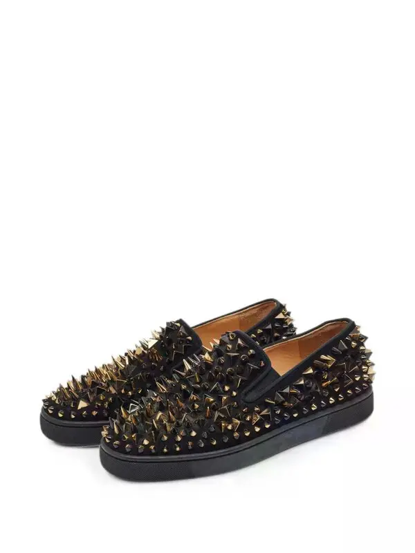 CHRISTIAN LOUBOUTIN Pik Boat Suede Spiked Slip-on Sneakers