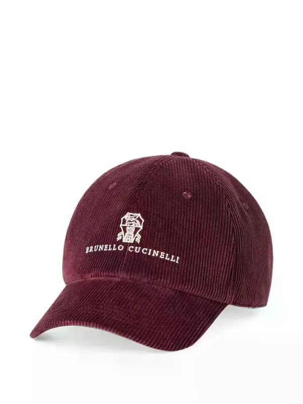 Brunello Cucinelli Cotton And Cashmere Corduroy Baseball Cap With Embroidered Logo - Red