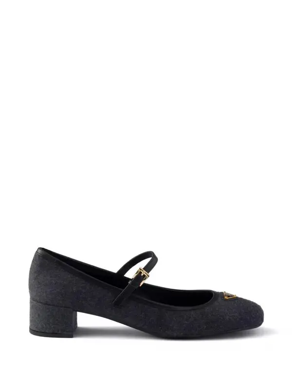 Prada Fabric Mary Jane Pumps With Enameled Triangle Logo
