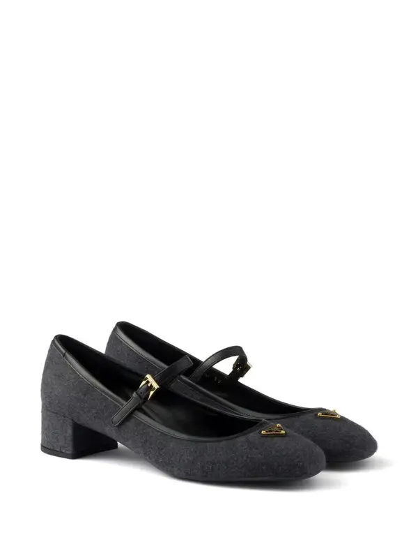 Prada Fabric Mary Jane Pumps With Enameled Triangle Logo