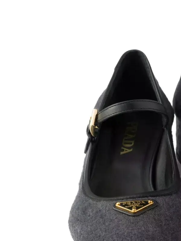 Prada Fabric Mary Jane Pumps With Enameled Triangle Logo