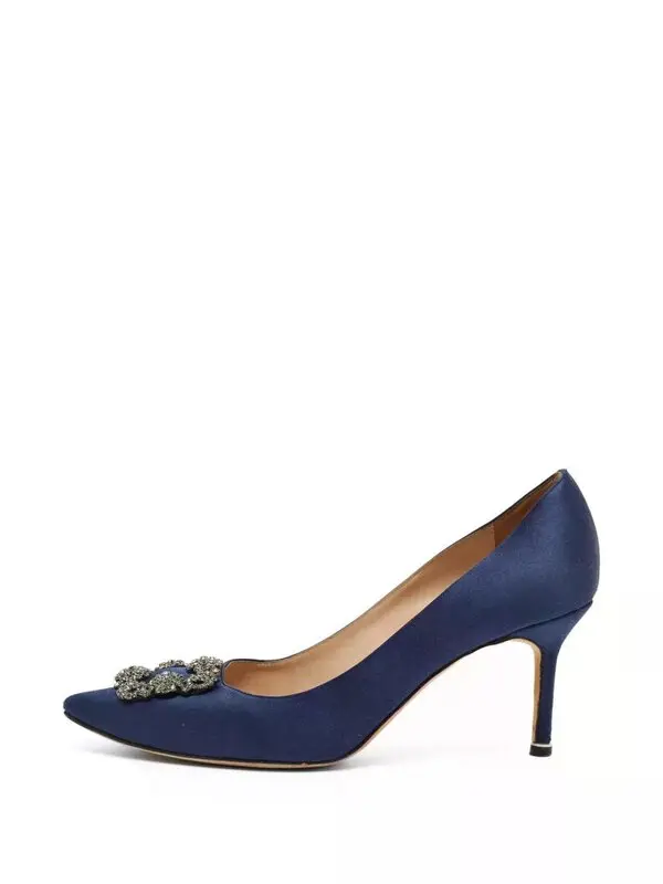 Manolo Blahnik Hangisi Crystal Embellished Satin Pumps - Blue