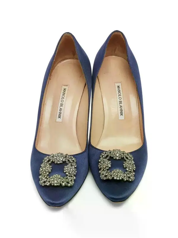 Manolo Blahnik Hangisi Crystal Embellished Satin Pumps