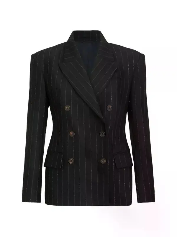 Brunello Cucinelli Dazzling Chalk Stripe Virgin Wool Blazer With Monili Embellishments