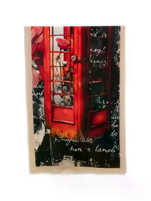 D'ANIELLO Phone-box Print Frayed-edge Scarf - Red