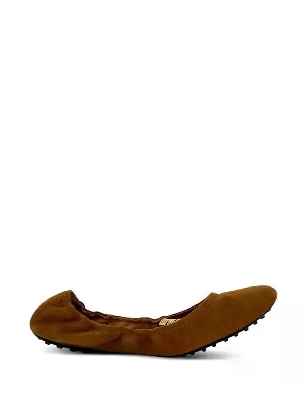 TOD'S Suede Ballet Flats With Golden Ring Embellishment