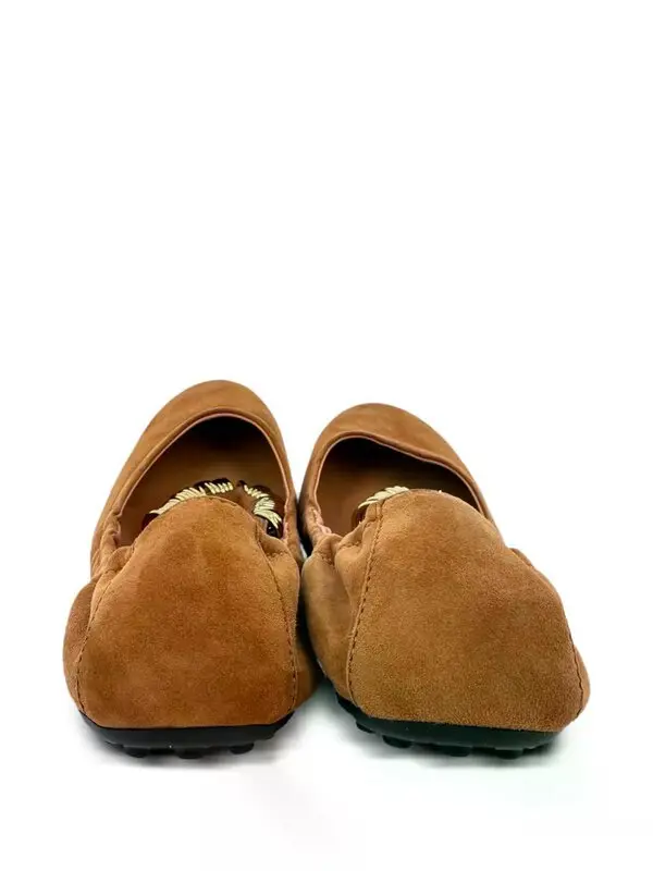 TOD'S Suede Ballet Flats With Golden Ring Embellishment